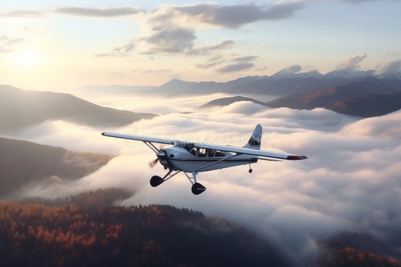 Light Aircraft with Propeller in Flight, Generated by AI Stock ...