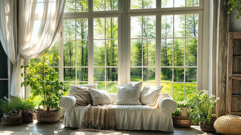 A Light and Airy Spring Cottage with Large Windows and Fresh Greenery ...