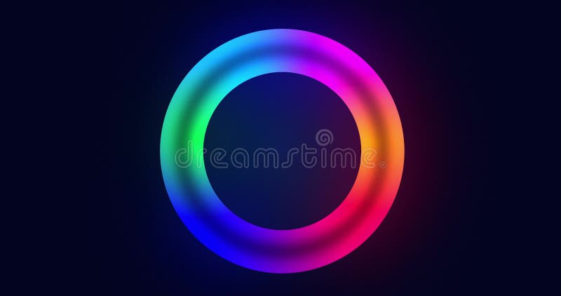 Light Animation of a Bright Neon Circle, a Multi-colored Rotating ...