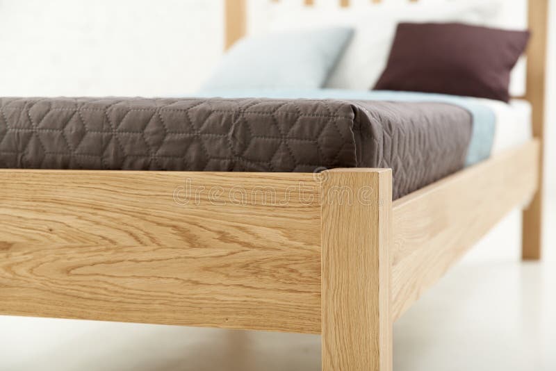 Headboard of a Light Ash Wood Bed with Pillows Stock Photo - Image of ...