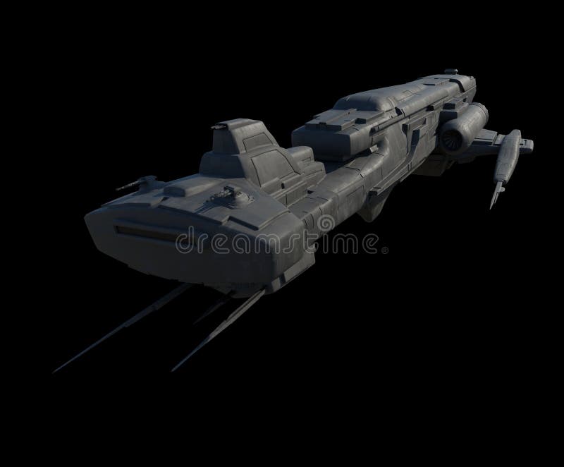 Light Attack Space Ship on Black Background - Front View Stock ...