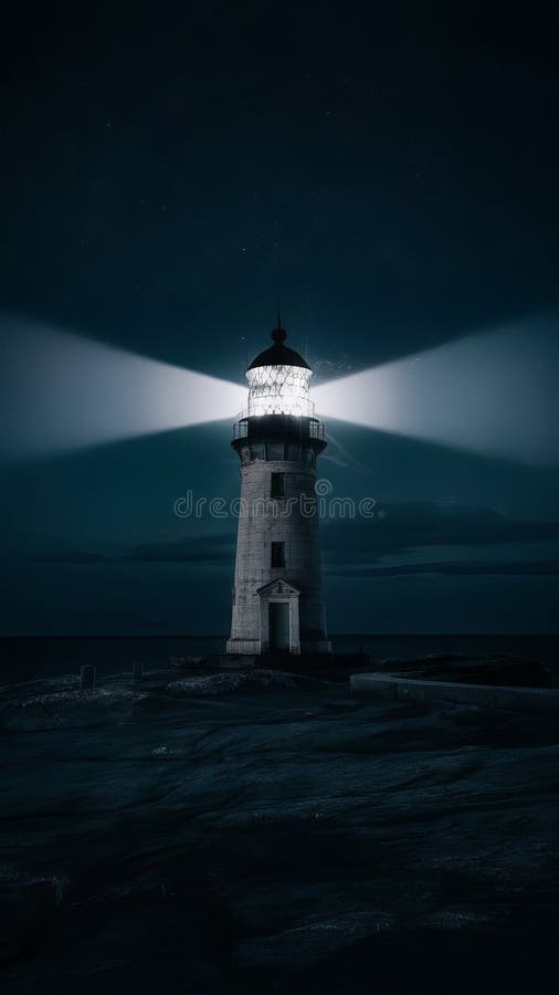 Light of Attraction: a Lonely Lighthouse in the Night, Its Light ...