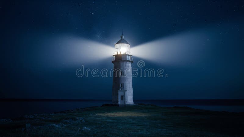 Light of Attraction: a Lonely Lighthouse in the Night, Its Light ...