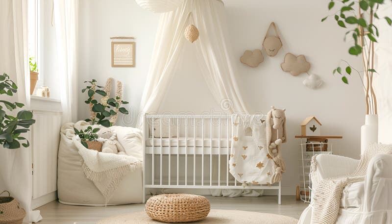 Light Baby Room Interior with Comfortable Crib Stock Image - Image of ...