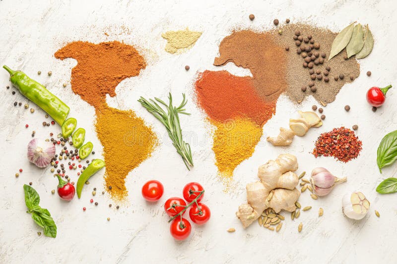 World Map Made of Different Spices on Light Background Stock Photo ...