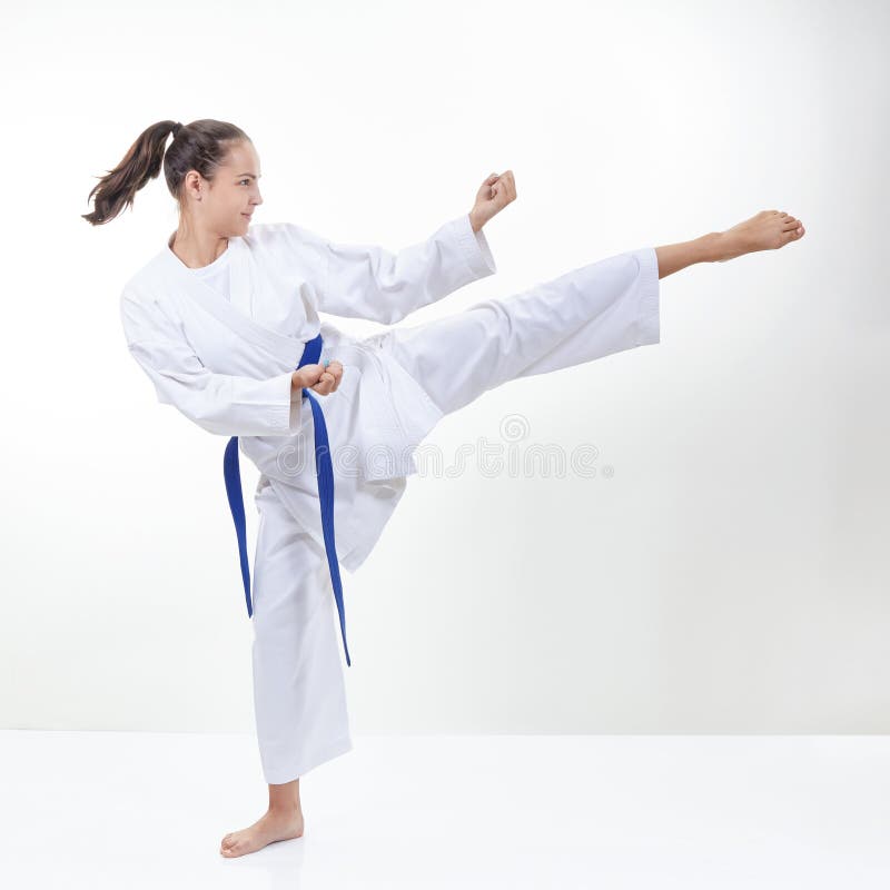 On a Light Background the Girl Beats a Kick Stock Photo - Image of ...