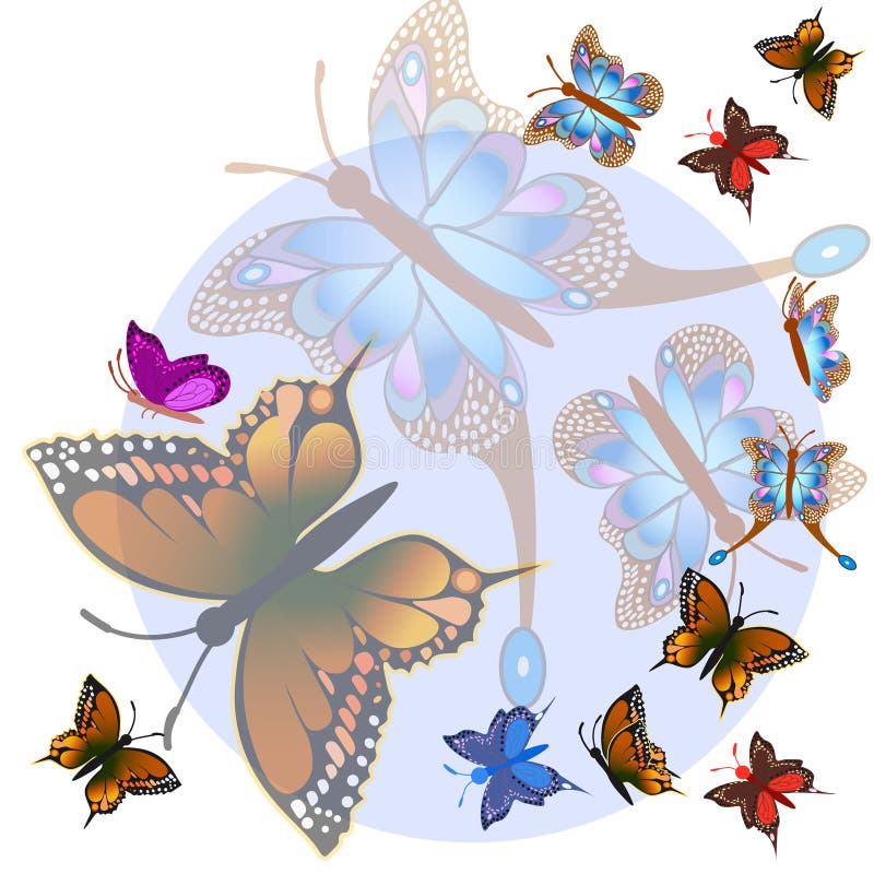 On a Light Background, a Lot of Bright Butterflies Stock Vector ...