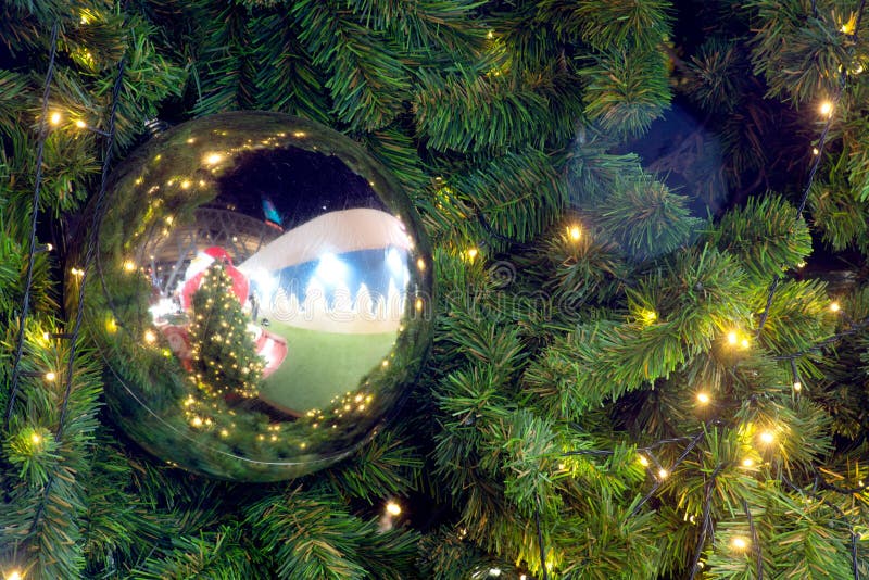Light Ball Decorate Beautiful and Christmas Tree. Stock Photo - Image ...