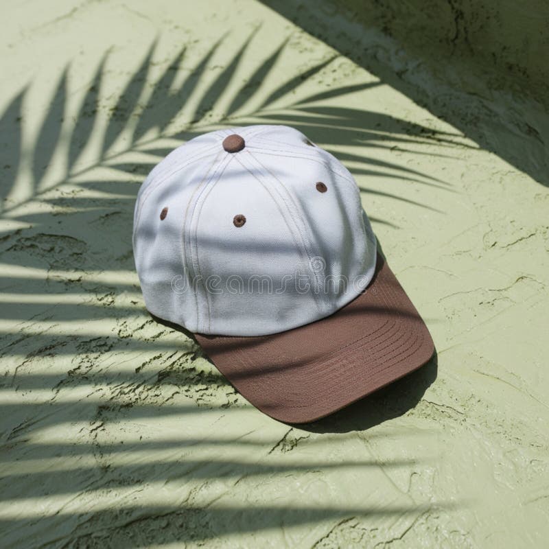 Light Baseball Cap on Textured Surface, Shadow of Palm Tree Adds ...