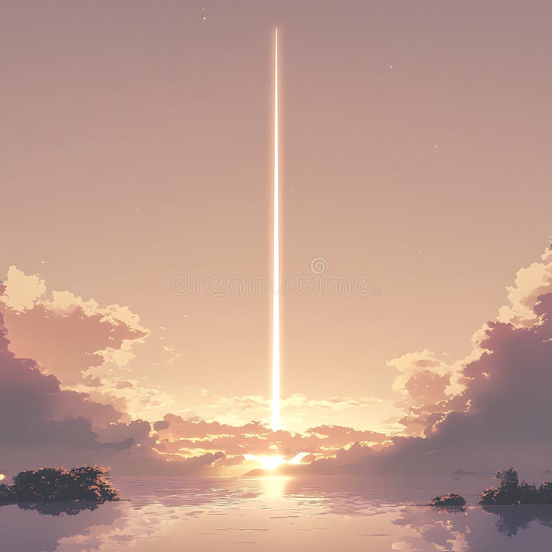 Light Beam through Clouds at Sunset Over the Ocean Stock Illustration ...