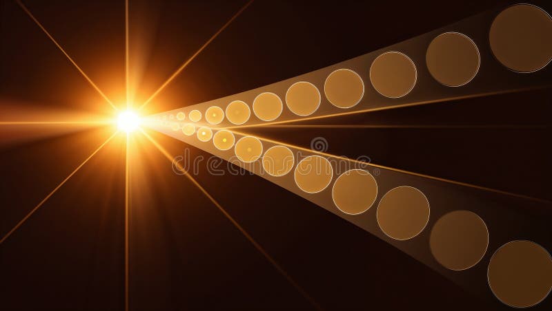 Light Beam Creating a Path of Golden Circles on a Dark Background Stock ...