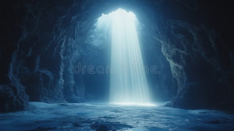 Light Beam in Dark Cave, Icy Floor, Hope Concept Stock Illustration ...