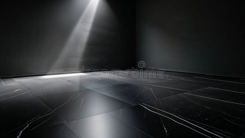 Light Beam Illuminating Empty Black Room with Marble Floor Stock ...