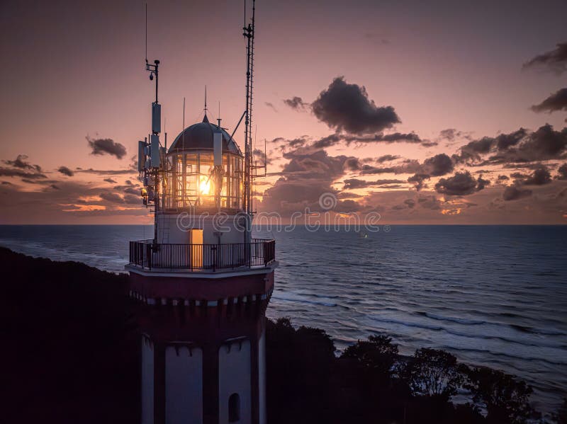 Light Beam from Lighthouse by Sea in Poland after Sunset Stock Photo ...