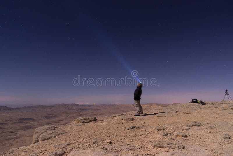 Light Beam into the Night Desert Editorial Stock Image - Image of ...