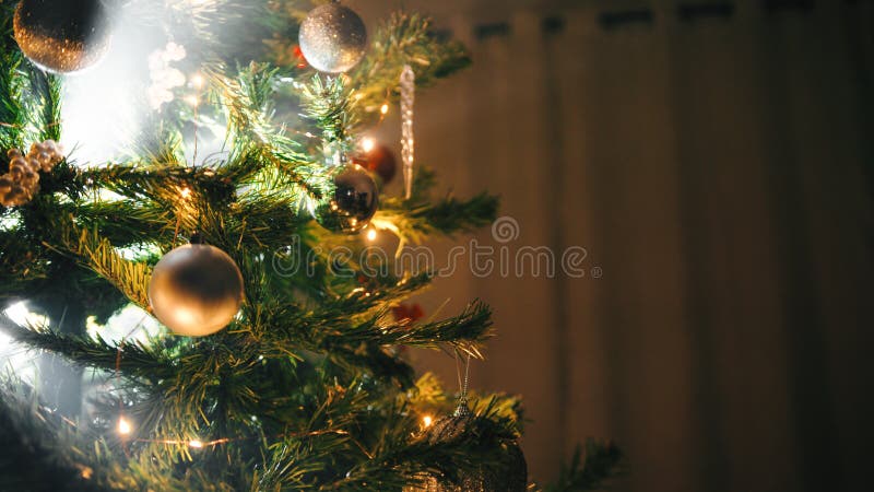 Light Beam Over the Christmas Tree Indoor Stock Image - Image of shine ...