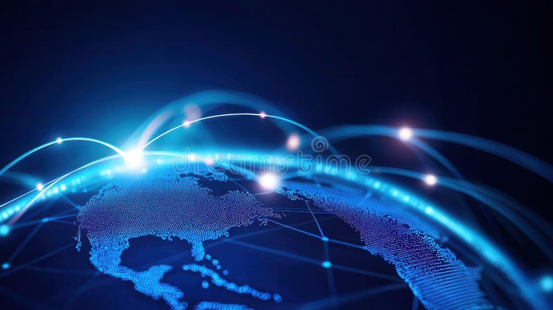 Glowing Light Rays Radiating from Planet Surface, Visualizing Worldwide ...