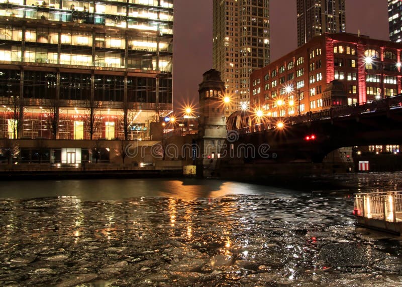 Light Beams Extend Off of Illmuninated Lights from Chicago Streets ...