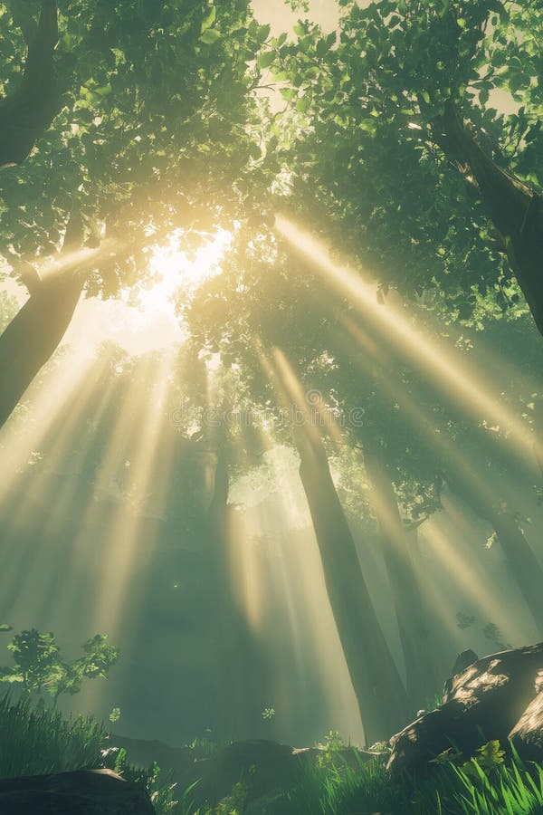 Light Beams Filter through Trees Creating a Magical Atmosphere in a ...