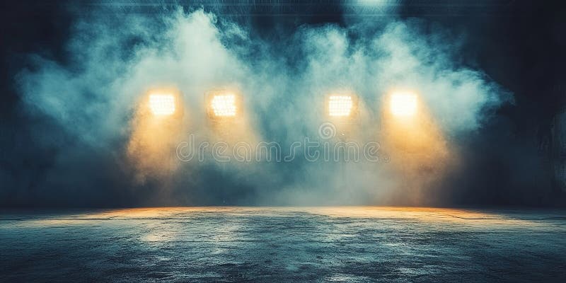 Light Beams Illuminate a Misty Industrial Space during a Dramatic ...