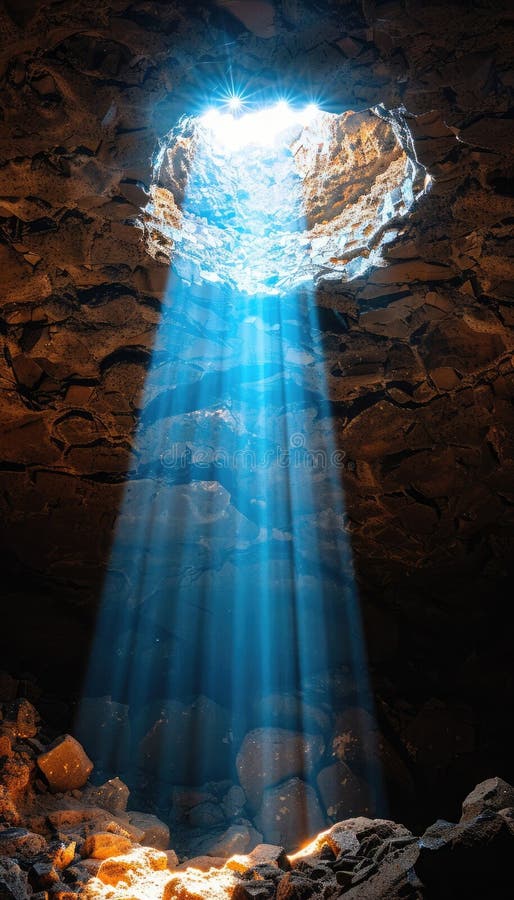 Light Beams Illuminating a Cave from the Open Sky Above during Daylight ...