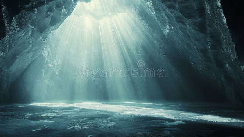 Light Beams Illuminating a Dark Cave Floor Stock Illustration ...