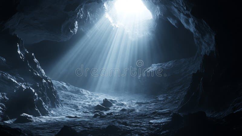 Light Beams Illuminating a Dark Cave with Rocky Walls Stock ...