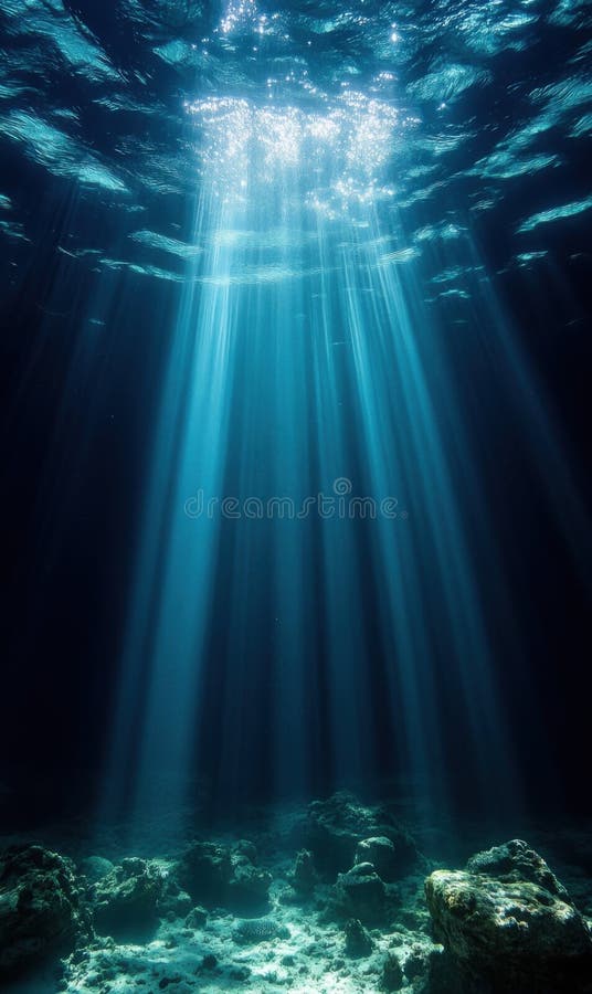 Light Beams Piercing Deep Ocean Water Create a Tranquil Atmosphere ...