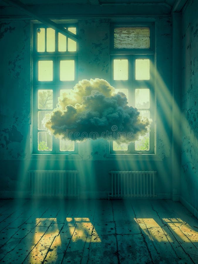 Light Beams Shine through Windows Highlighting a Floating Cloud in an ...