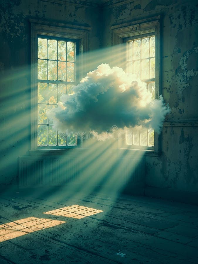 Light Beams Shine through Windows Highlighting a Floating Cloud in an ...