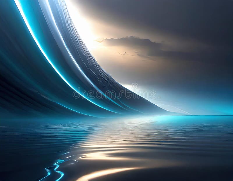 Light Beams Shining through Darkness Onto Swirling Ocean Waves ...