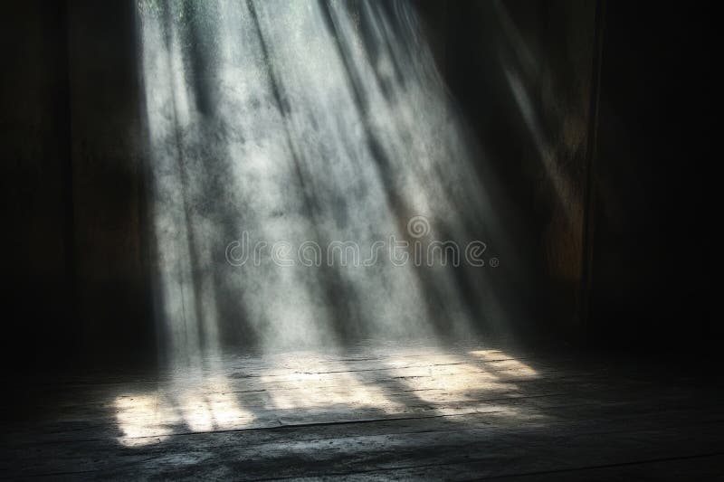 Light Beams Shining through Smoke Onto Dark Empty Room with Grunge ...