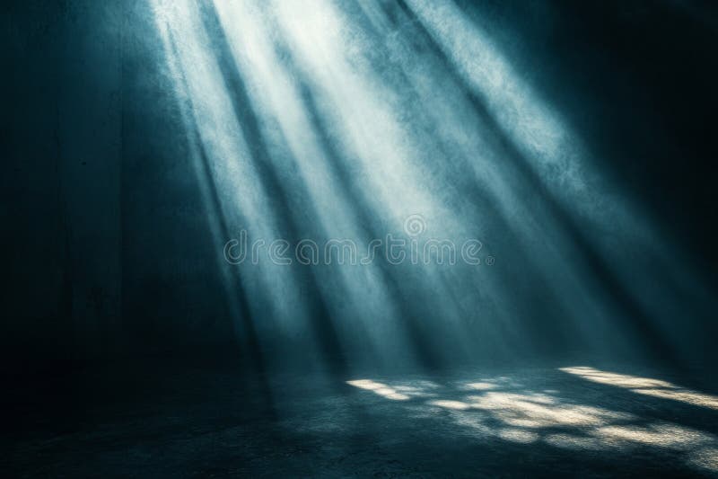 Light Beams Shining through Smoke Onto an Empty Concrete Floor Create a ...