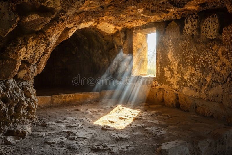 Light Beams in a Stone Cave Stock Illustration - Illustration of stone ...