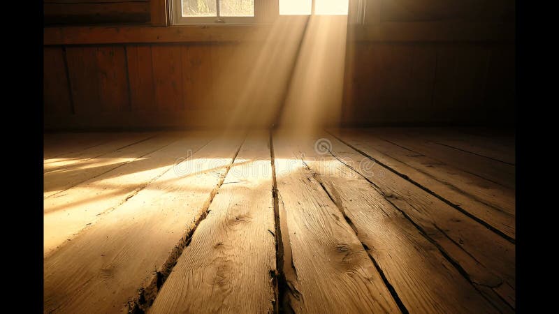 Light Beams Stream through Windows Illuminating Wooden Floor in Serene ...