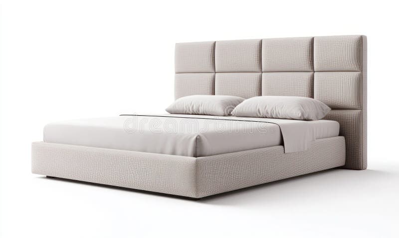 Light Bed with Soft Headboard on White Background. Generative Ai Stock ...