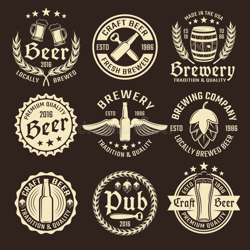 Beer Emblem Set stock vector. Illustration of cocktail - 72849296