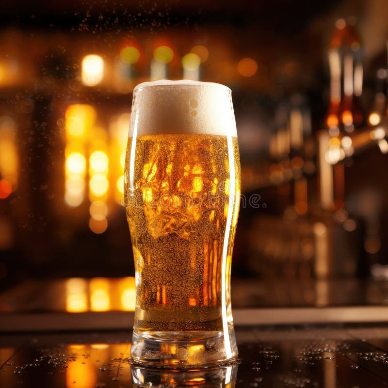 A Light Beer that is Poured from Beer Tap on Bar Counter Stock ...