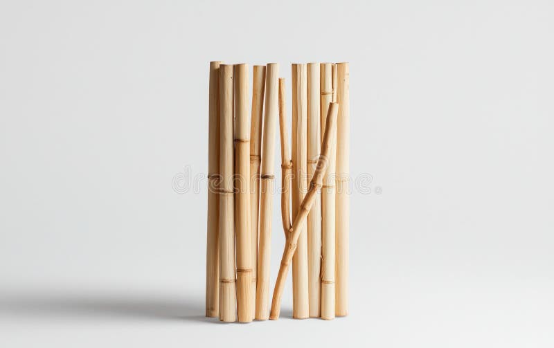 Light Beige Bamboo Stalks Bundle Against White Background Stock ...
