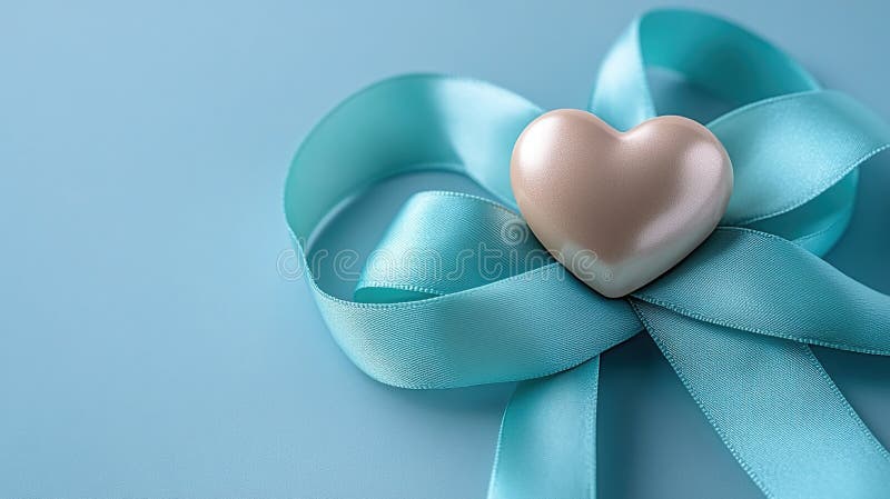 Light Beige Heart Nestled in a Teal Ribbon Bow Stock Illustration - Illustration of ribbon ...