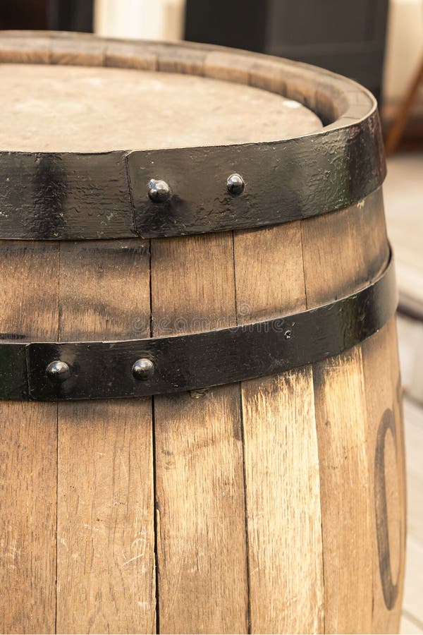 Light Beige Oak Barrel with a Hoop Close-up Vertically Close-up Stock ...