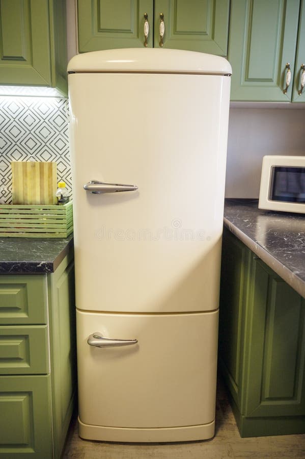 Light Beige Refrigerator Microwave Green Kitchen Cabinets Stock Photos ...