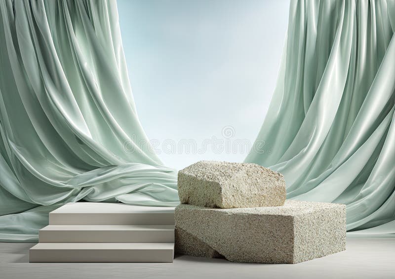 Serene Stone & Silk Display Stock Illustration - Illustration of render ...