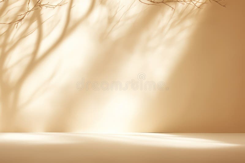 Light Beige Studio Background with Blurred Shadow from Tree Branches on ...