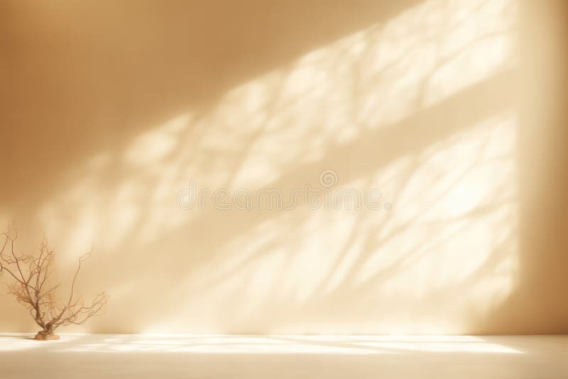 Light Beige Studio Background with Blurred Shadow from Tree Branches on ...