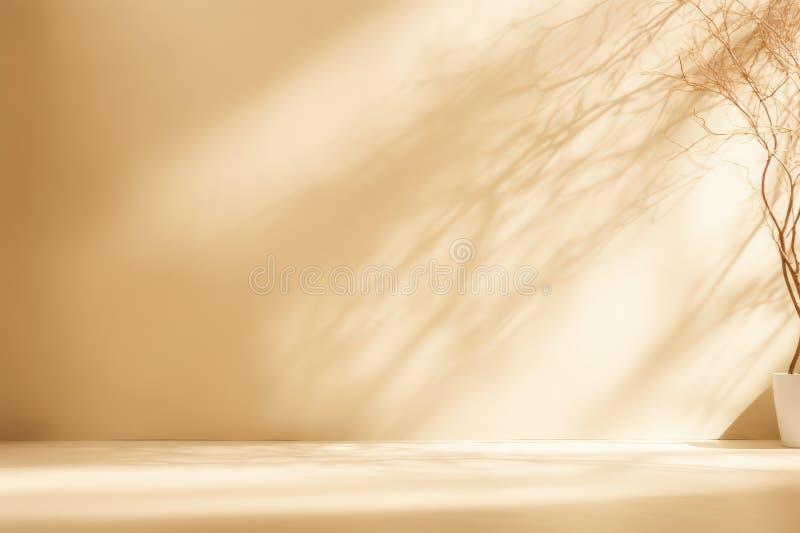 Light Beige Studio Background with Blurred Shadow from Tree Branches on ...