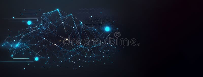 Light Blue Abstracted Lines and Connected Dots on a Dak Background ...