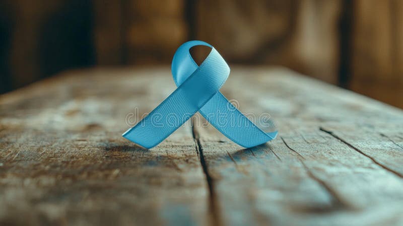 Light Blue Awareness Ribbon Placed on Rustic Wood Table for Prostate ...