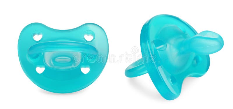 Light Blue Baby Pacifier on White Background, Views from Different ...