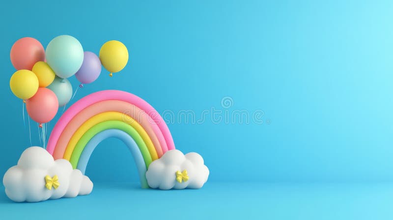 A Light Blue Backdrop Featuring a Pastel Rainbow Arch Adorned with ...